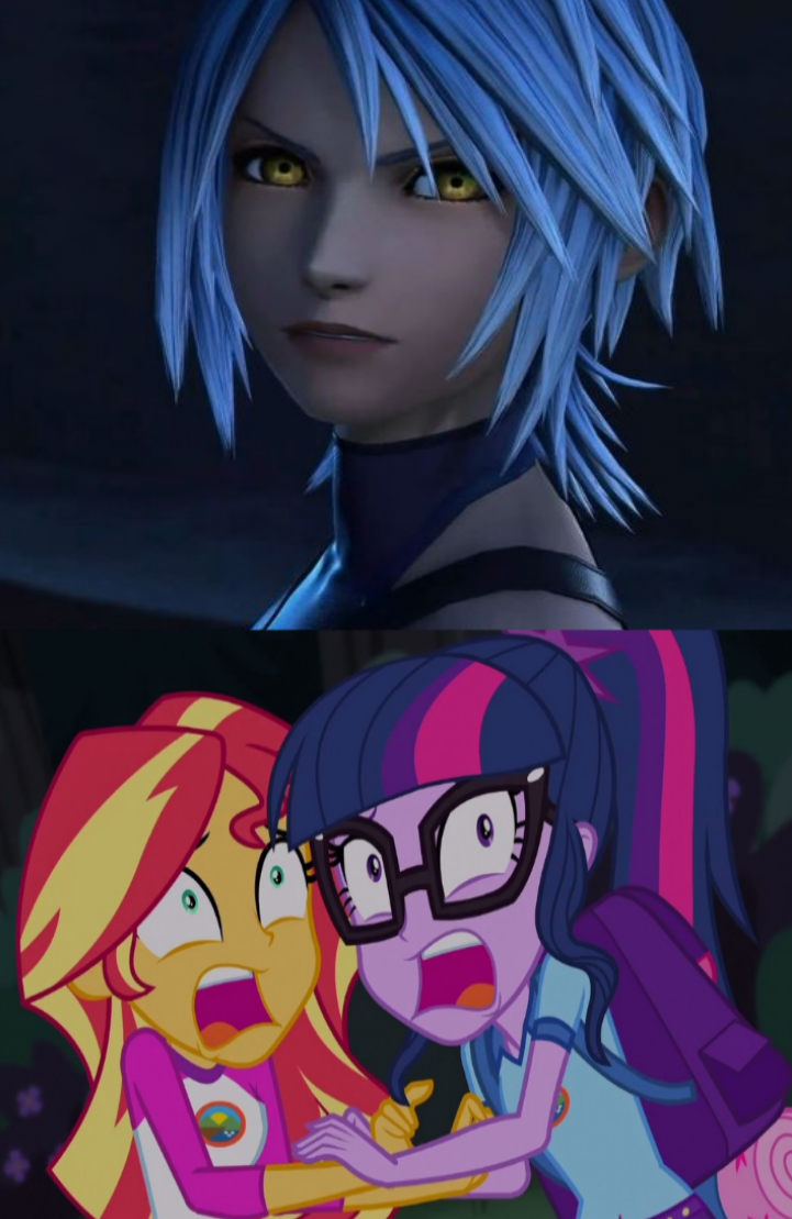 Aqua scares Sunset and Sci-Twi by EarWaxKid on DeviantArt