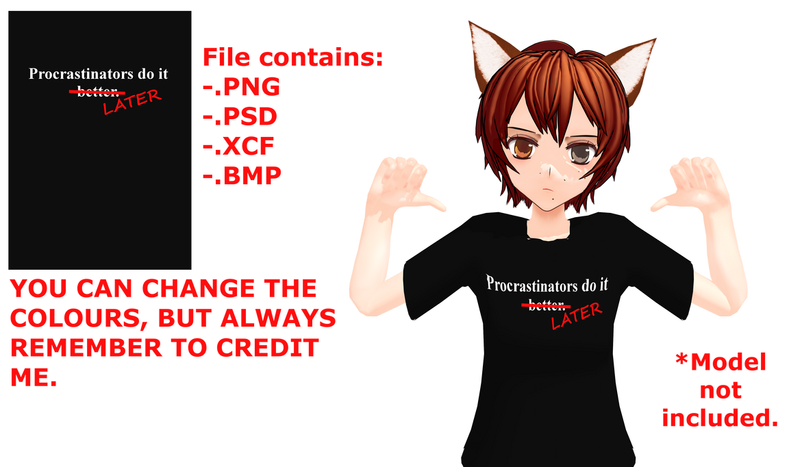 .:MMD:. shirt texture ''Procrastinators'' by Miku-Nyan02 on DeviantArt