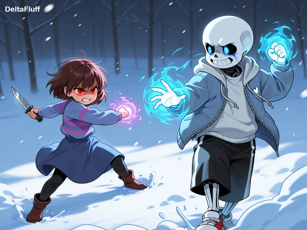 Sans and Frisk duke it out in Snowden (#1) by DeltaFluff on DeviantArt