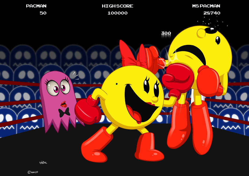 A Punching Surprise: Pac-man vs. Ms. Pac-man by MasterSaruwatari on DeviantArt