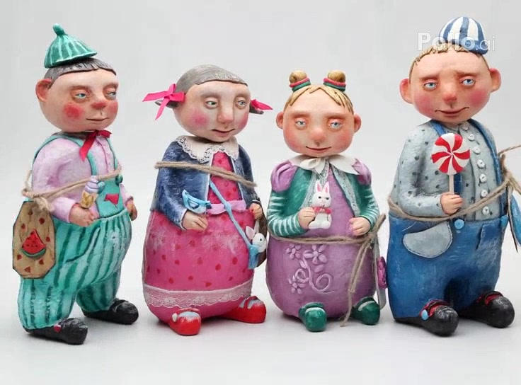 A group of four chubby dolls handmade by NatalieVerveArt on DeviantArt