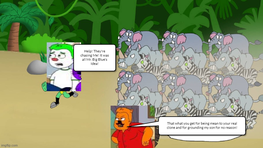 Treelo (BGG) being chased by Jungle Animals by IsaacHelton on DeviantArt