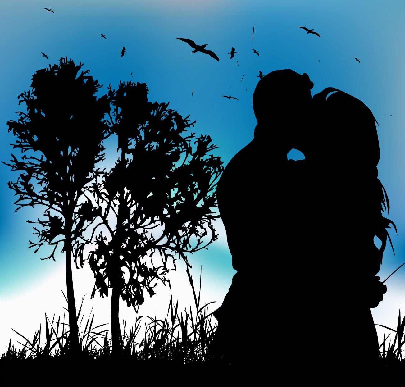 Couple Silhouette Hugging