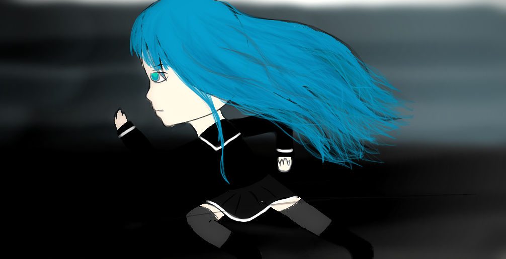 blue haired girl running by MariHeartArt on DeviantArt