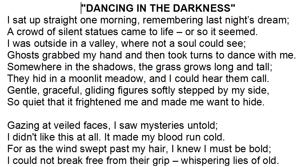 Dancing in the Darkness - A poem by Cobb by Mem3M4st3r on DeviantArt