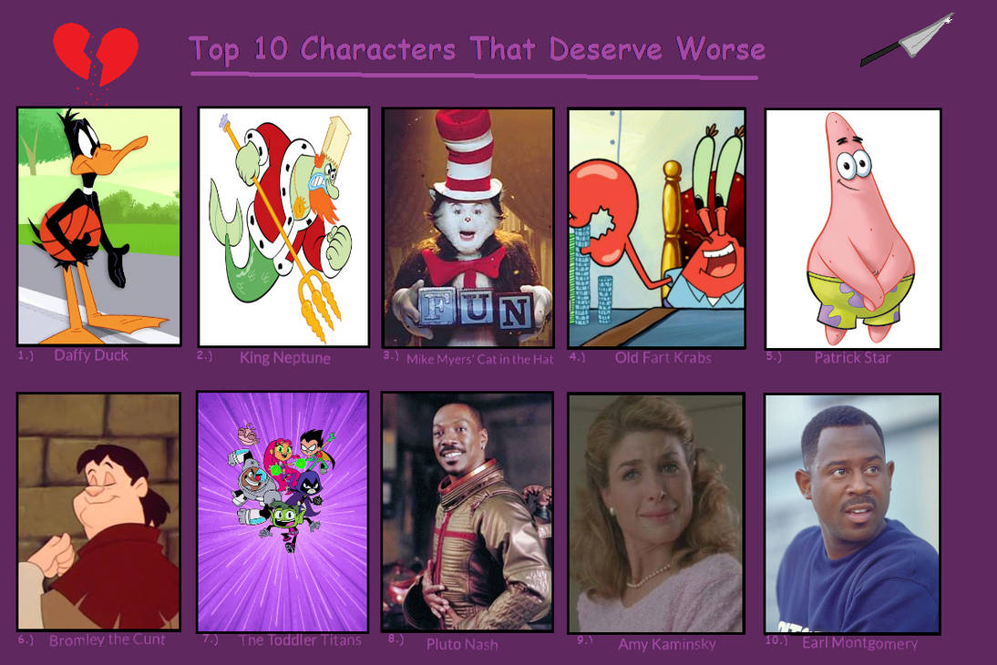 Top 10 Characters That Deserve Worse by carlover1 on DeviantArt