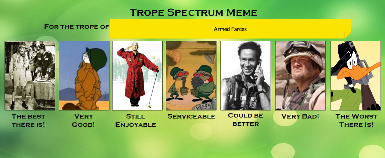 Trope Spectrum: Armed Farces by carlover1 on DeviantArt