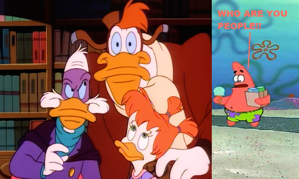 Patrick Meets Darkwing, Launchpad, and Gosalyn by carlover1 on DeviantArt
