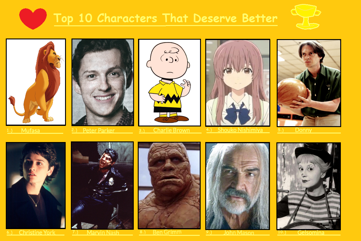 Top 10 Characters That Deserve Better by carlover1 on DeviantArt