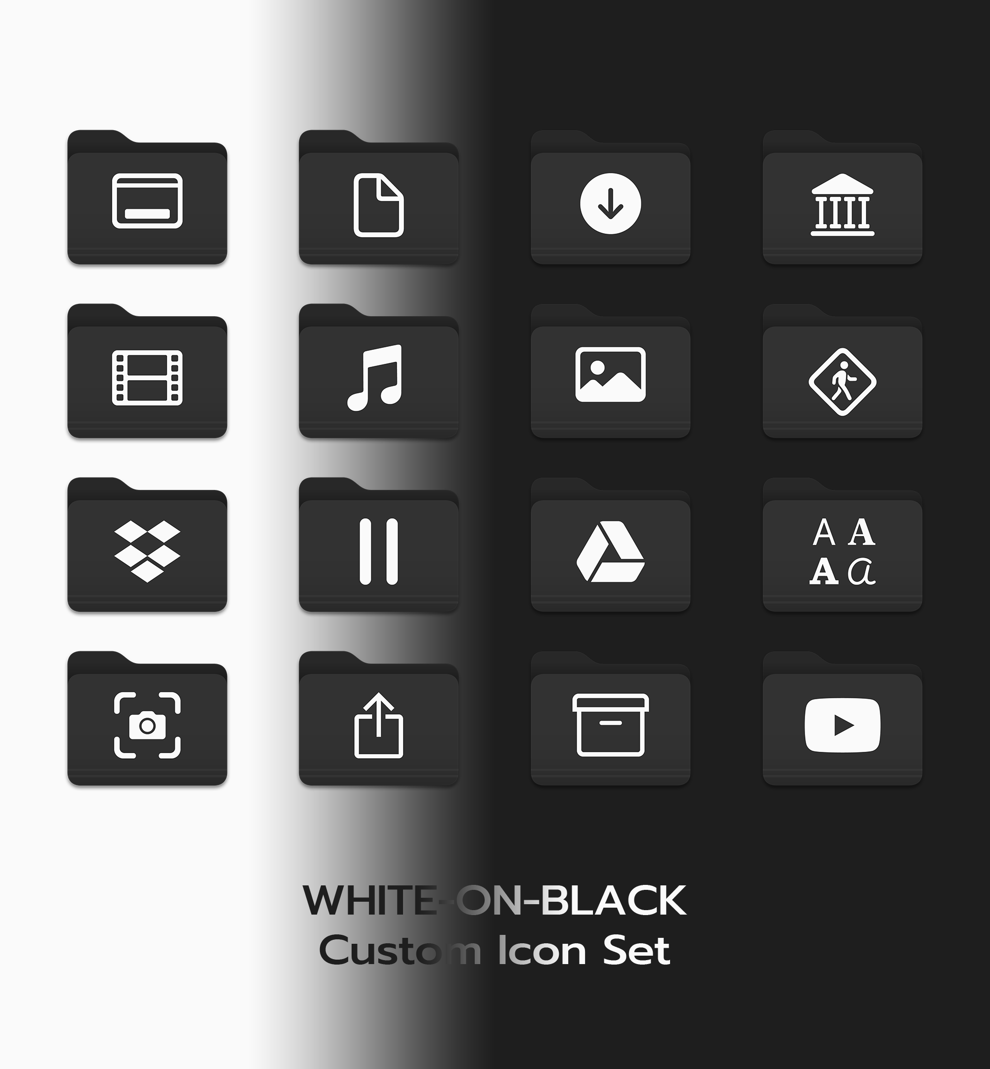 WHITE-ON-BLACK Custom Icon Set by mamohida on DeviantArt