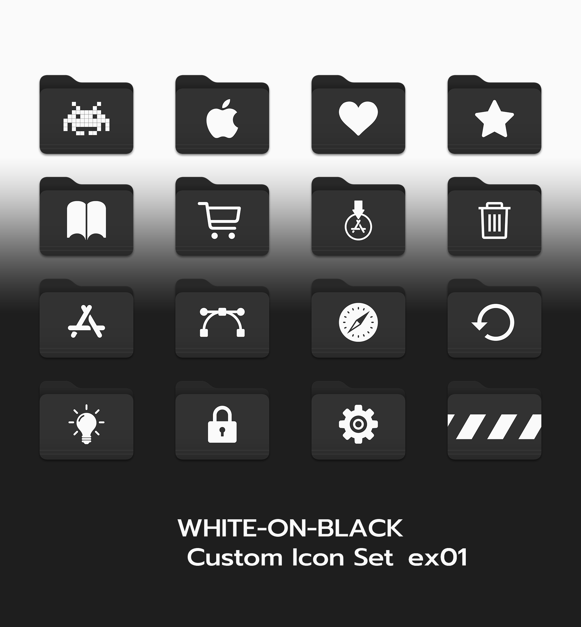 WHITE-ON-BLACK Custom Icon Set ex01 by mamohida on DeviantArt
