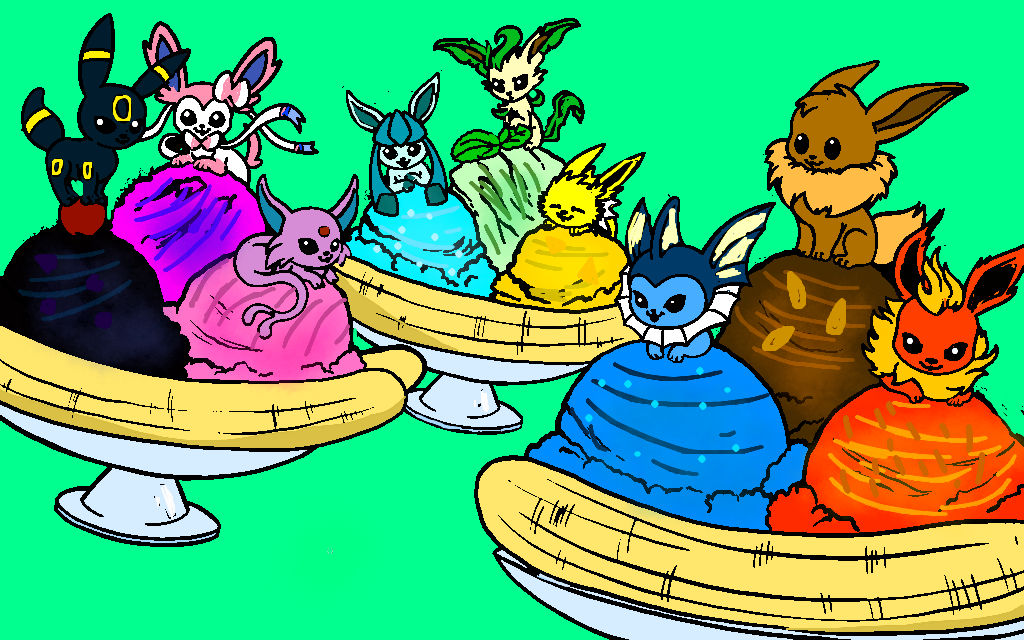 Banana-split Eevees! by IcefeatherxSparkfang on DeviantArt