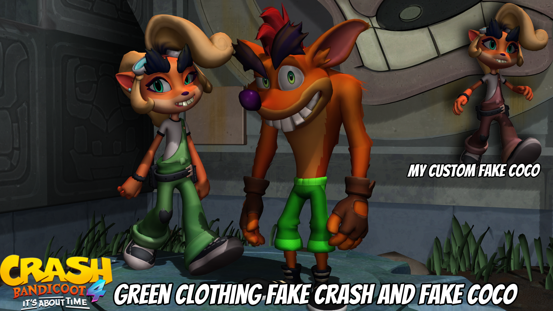 Fake Crash and Fake Coco in Green - MMD Download by TheHomingBlueStar ...