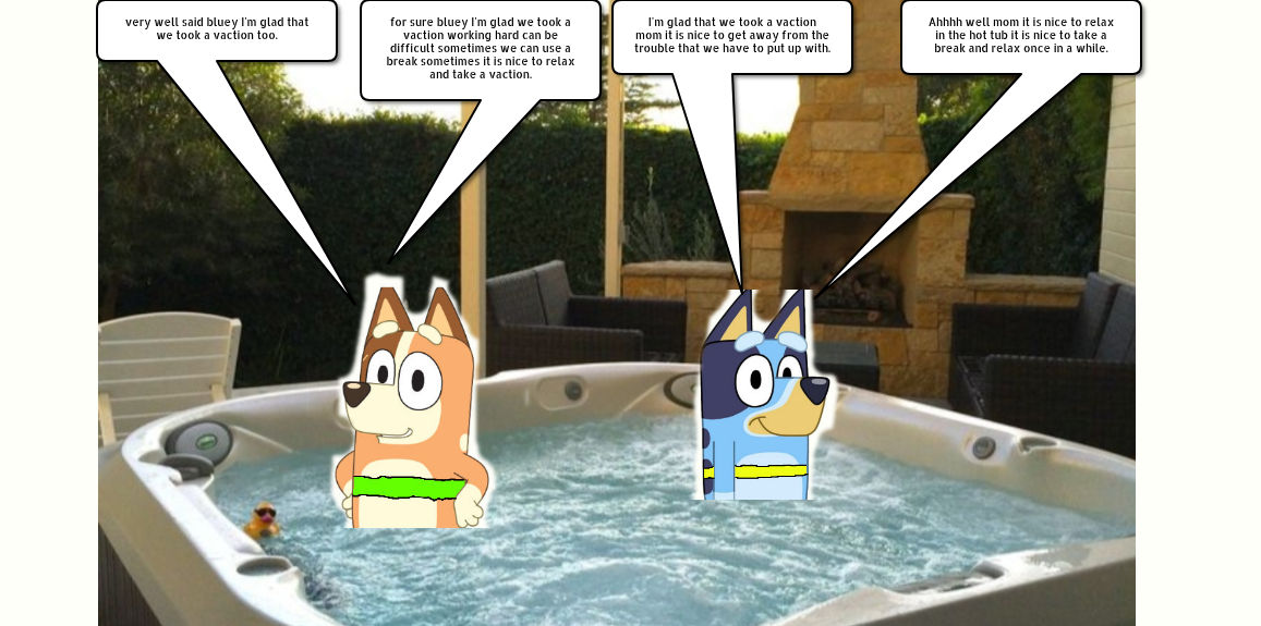 Chilli and Bluey in the hot tub. by Pudihan98 on DeviantArt