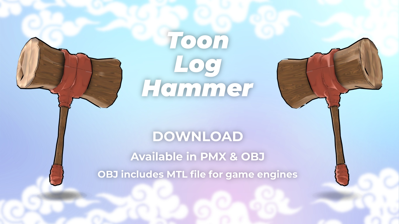 Toon Log Hammer [for MMD and Games] by KawaiiCone on DeviantArt