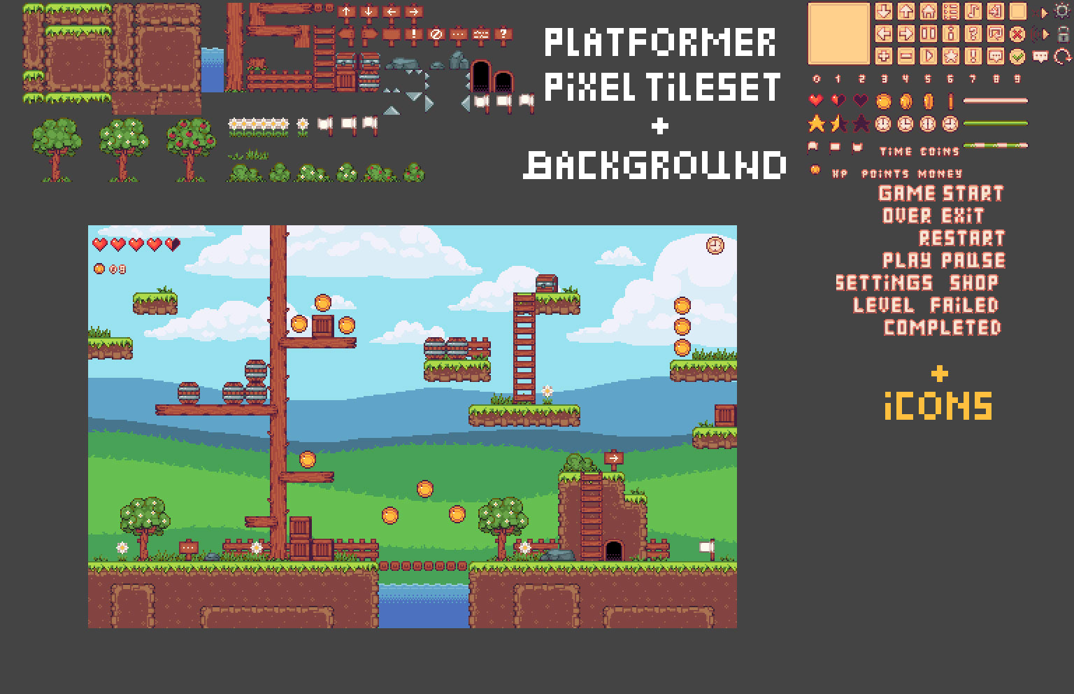[PLATFORMER] PIXEL TILESET + UI ICONS by NakoKohari on DeviantArt