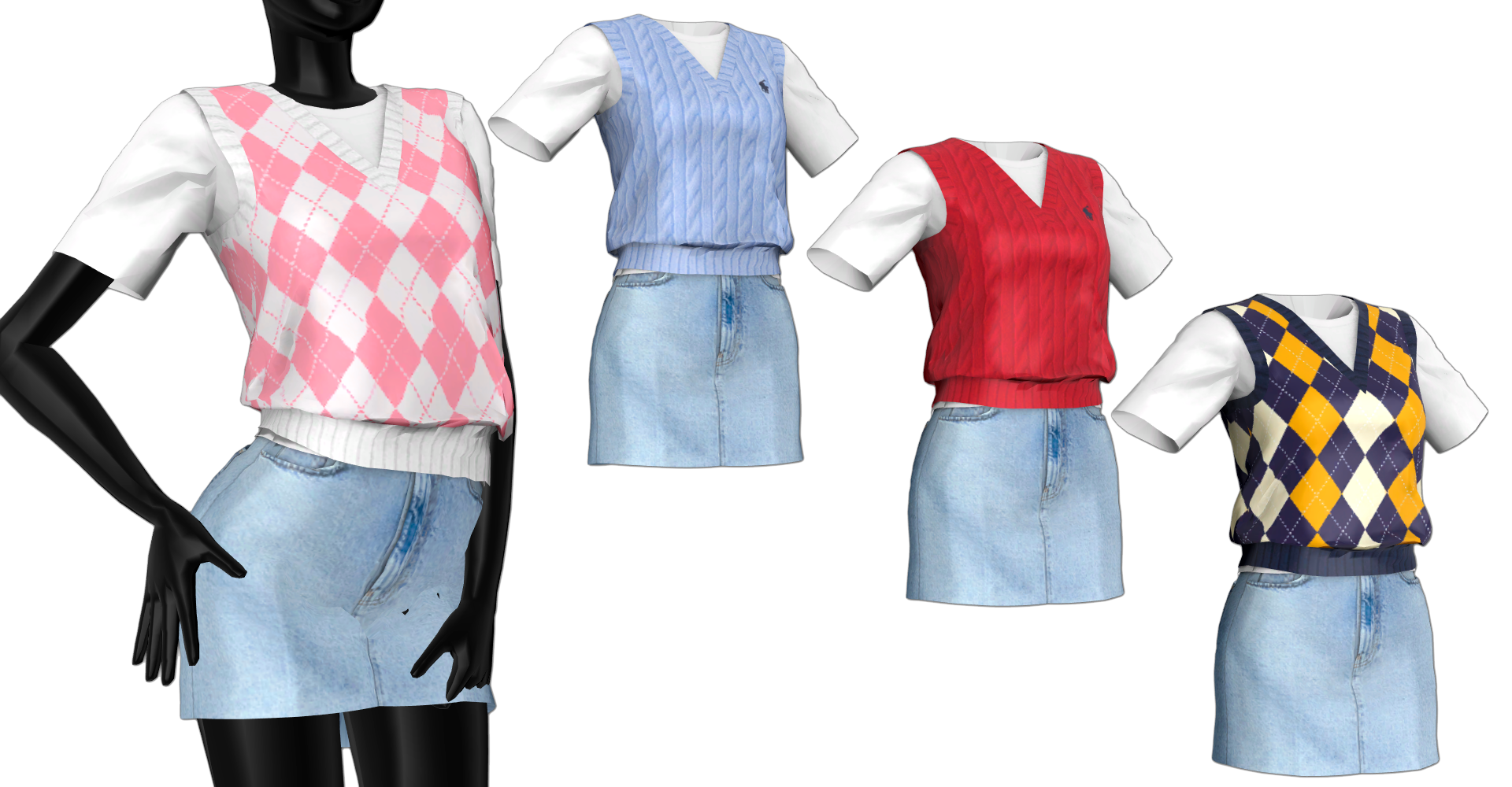 polo sweater vest denim skirt two (MMD) +DL by simscastt on DeviantArt