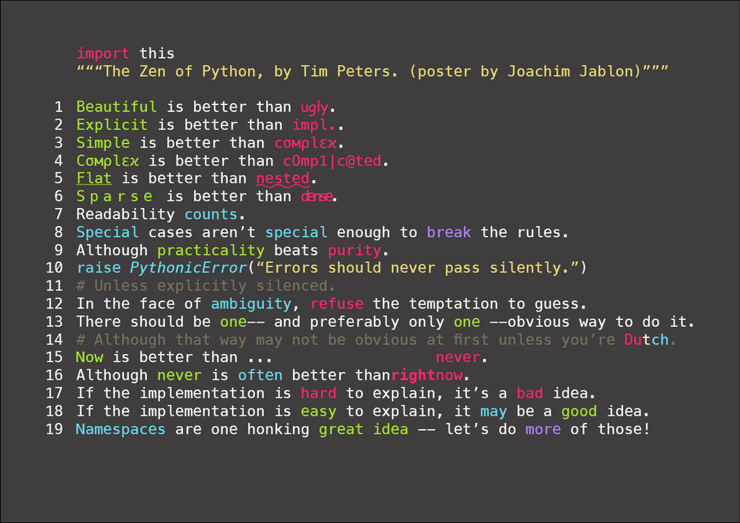 Zen of Python Poster by ewjoachim on DeviantArt Zen of Python Poster by ewjoachim on DeviantArt