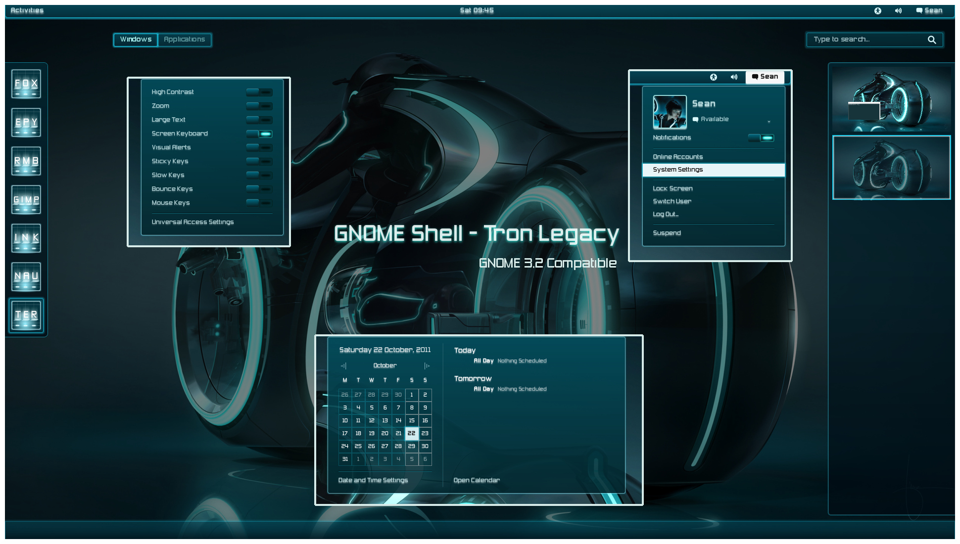 GNOME Shell - Tron Legacy by half-left on DeviantArt