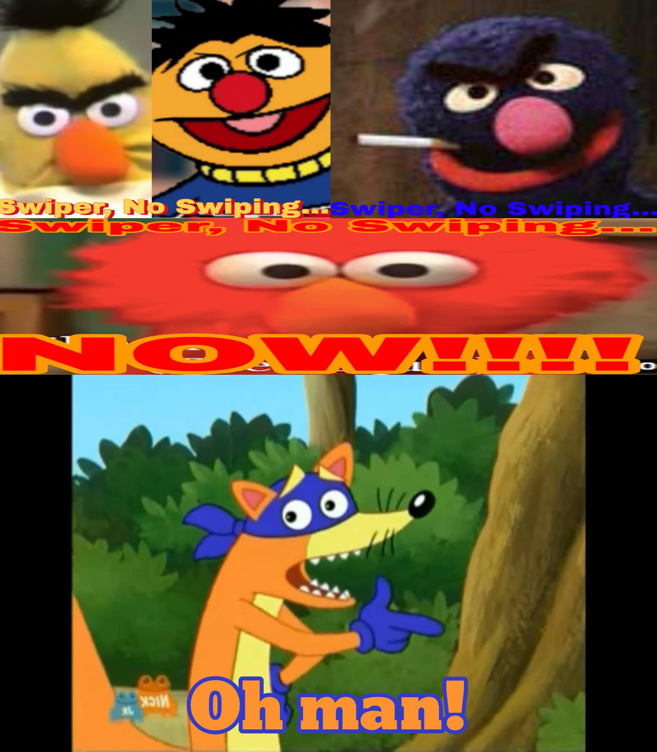 Bert, Ernie, Grover and Elmo Stops Swiper by convbobcat on DeviantArt