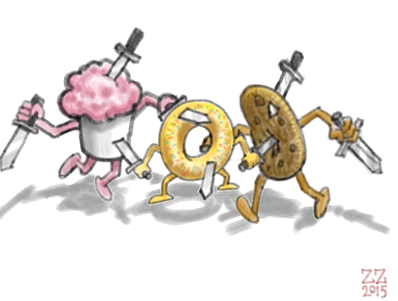 draw cupcake cookie and donut stabbing each other by zenzmurfy on ...