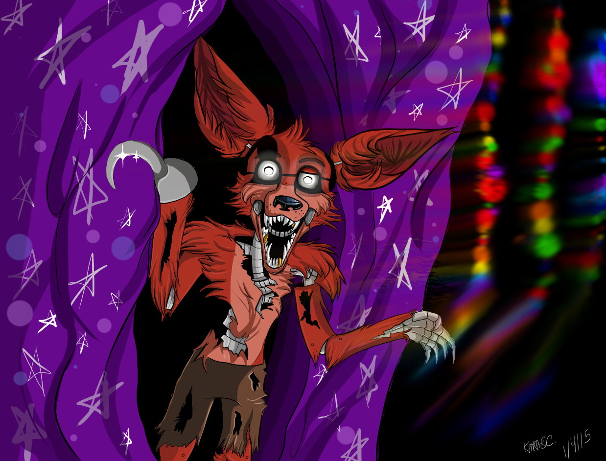 Foxy In The Curtains by KittyeraKatArt on DeviantArt