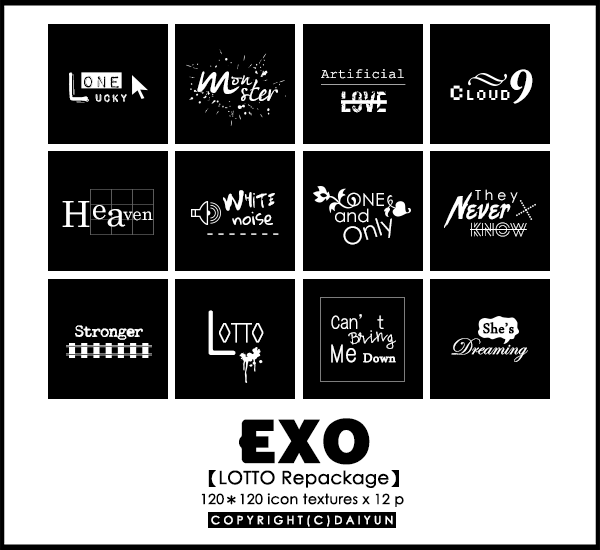 EXO LOTTO Repackage icon textures 12P by az84417 on DeviantArt