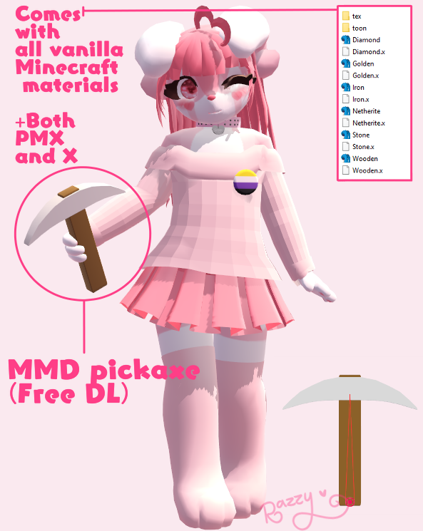 (MMD DL) Minecraft Pickaxe prop (PMX + X) by Razberrypiie on DeviantArt