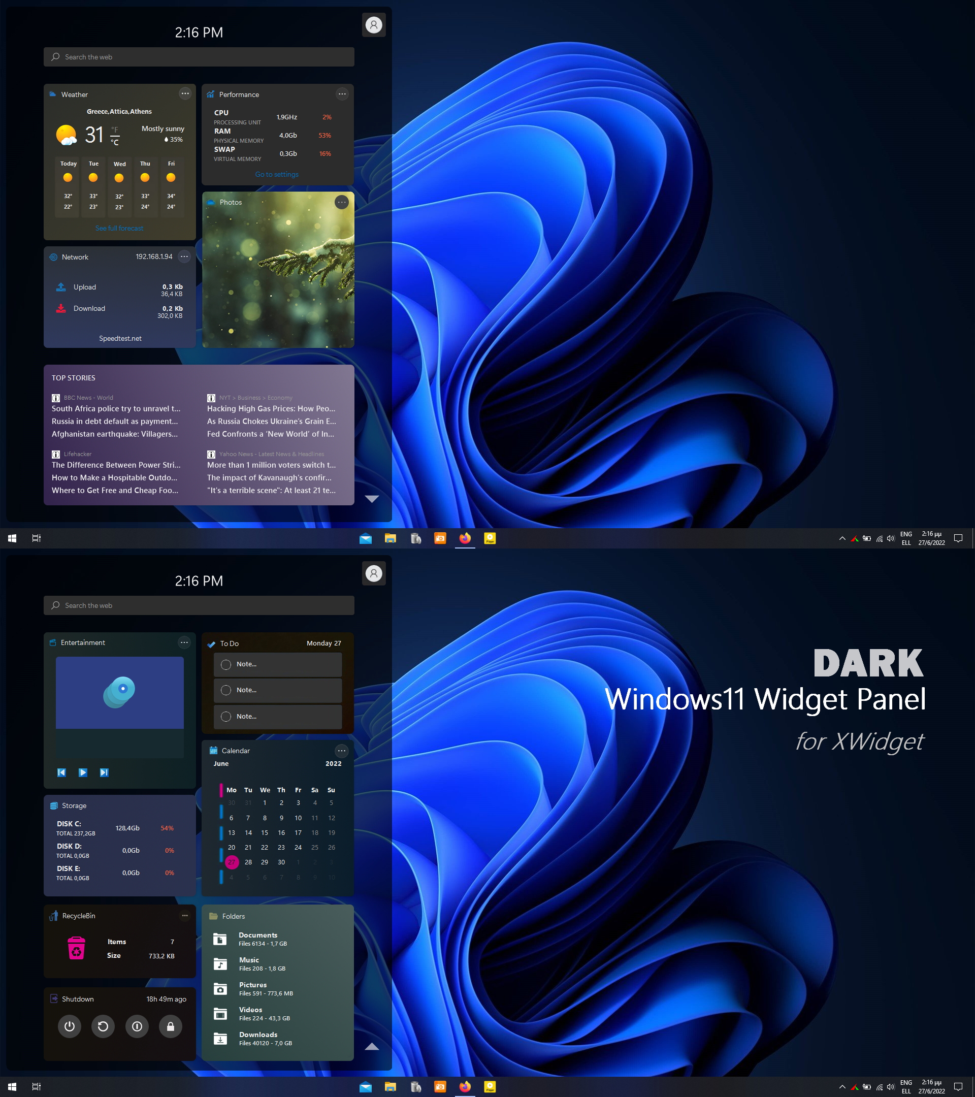 Windows11 Widget Panel Dark for XWidget by Jimking on DeviantArt