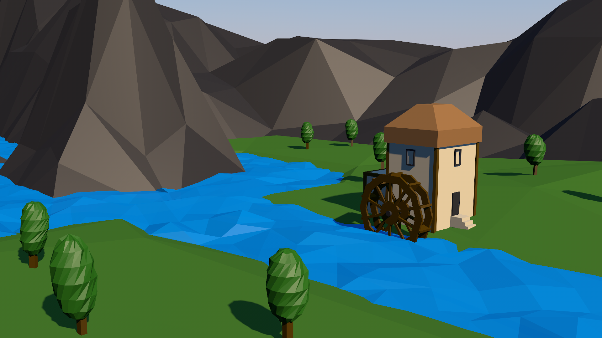 Low poly landscape with watermill by higbyR on DeviantArt
