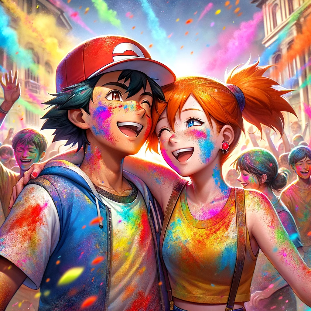 Ash and Misty Celebrating Holi by Maruku24 on DeviantArt