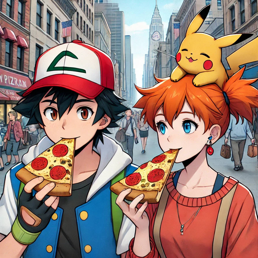 Ash and Misty Eating NYC Style Pizza by Maruku24 on DeviantArt