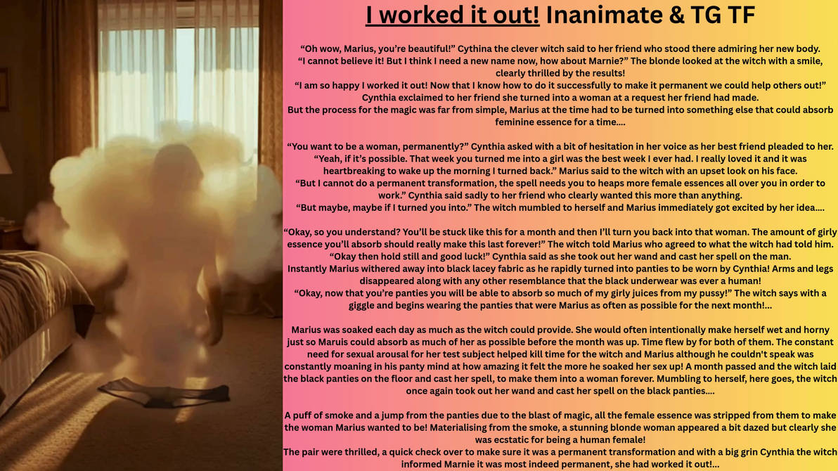 I worked it out! Inanimate + TG TF by MMTFCaptions on DeviantArt