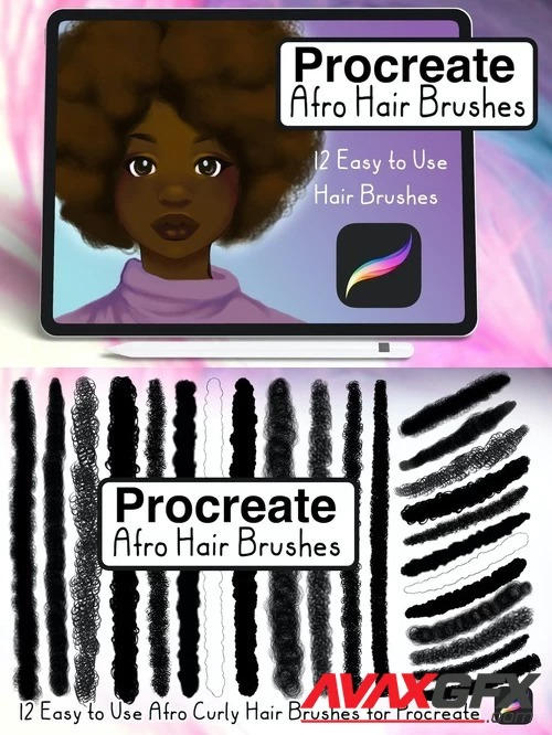Afro Curly Hair Brushes for Procreate (Coily Hair) by avxgfx on DeviantArt