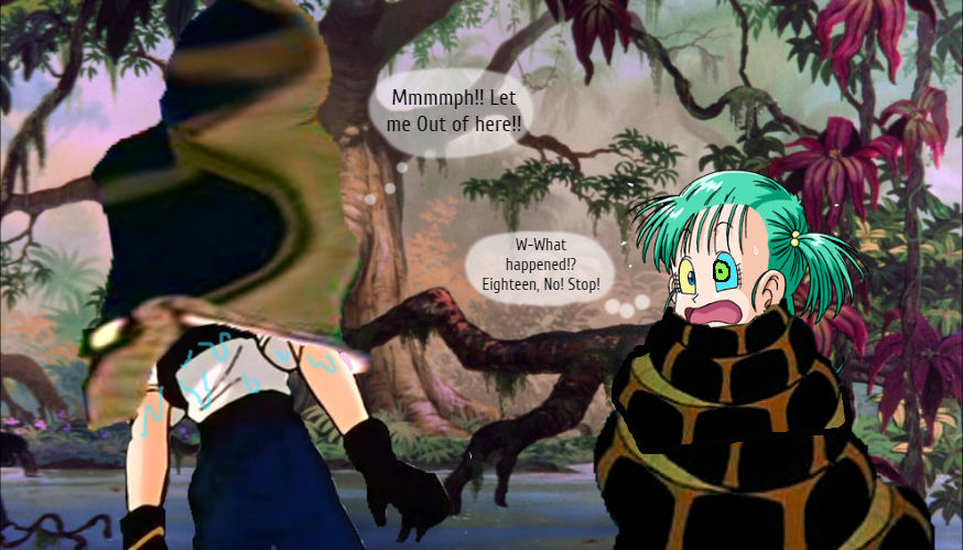 Bulma Saw Android 18 is swallowed by Kaa by lileehilee on DeviantArt