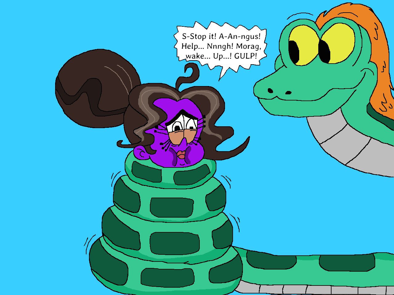 Morag Squeezed by Bagpipe Snake (Colored) by lileehilee on DeviantArt