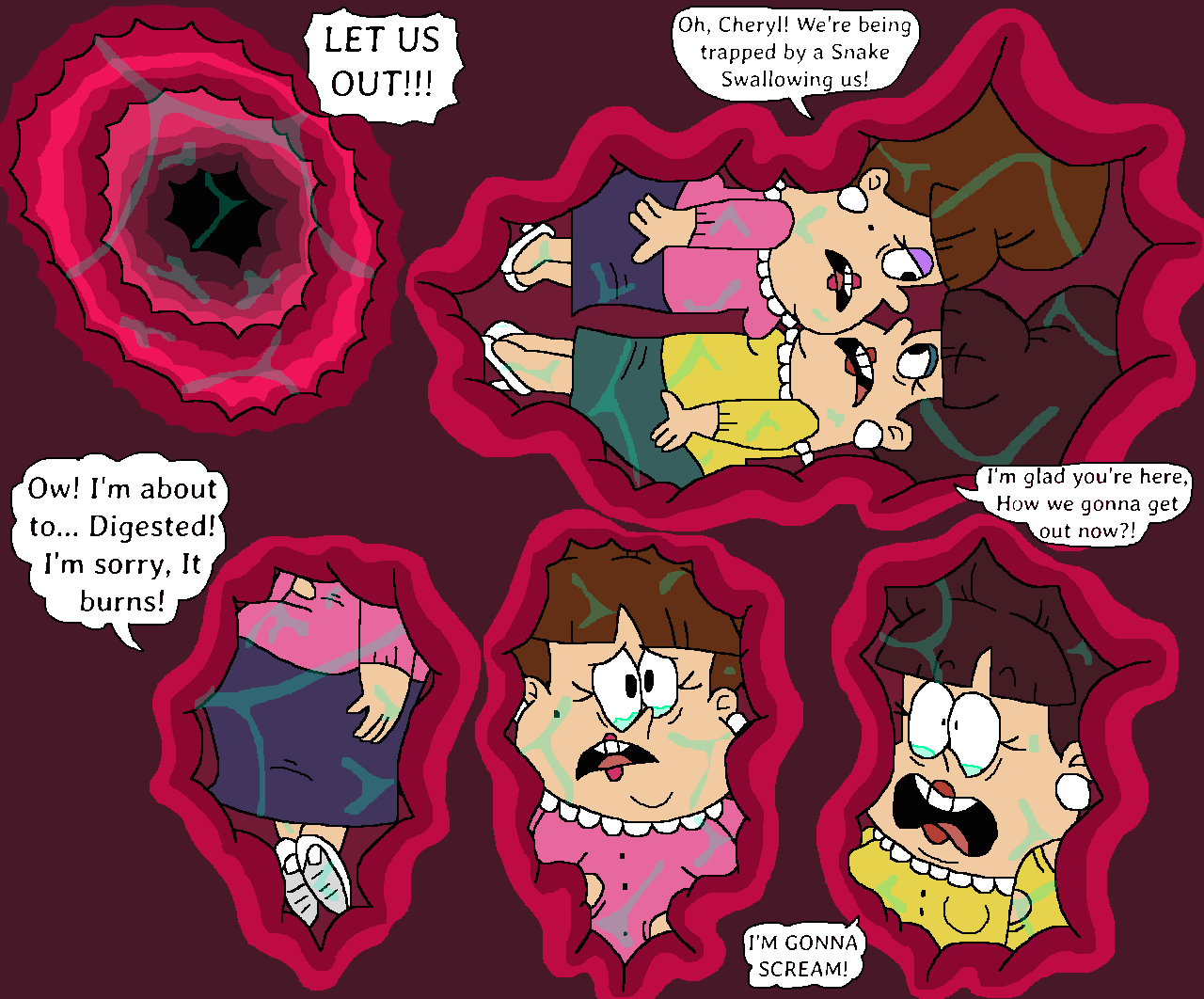 Cheryl and Meryl Inside the Kaa by lileehilee on DeviantArt