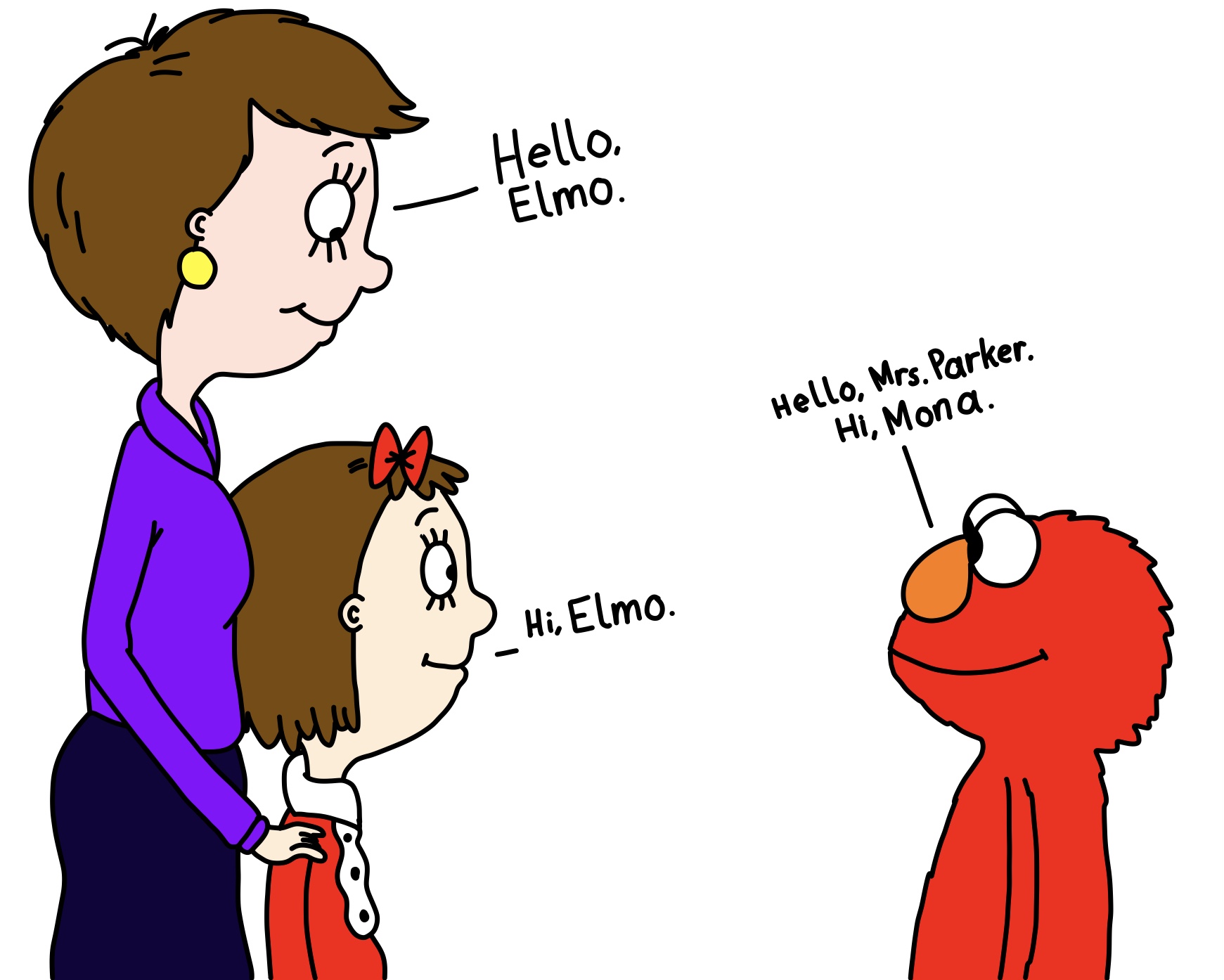 Mona and Her Mom Meeting Elmo Monster by ThomasCarr0806 on DeviantArt