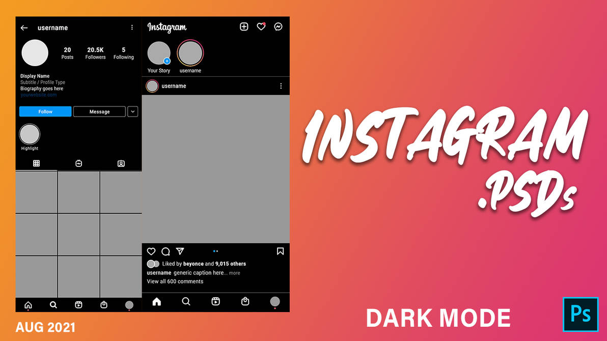 Instagram Profile Templates (Dark Mode) by hadesfire21 on DeviantArt