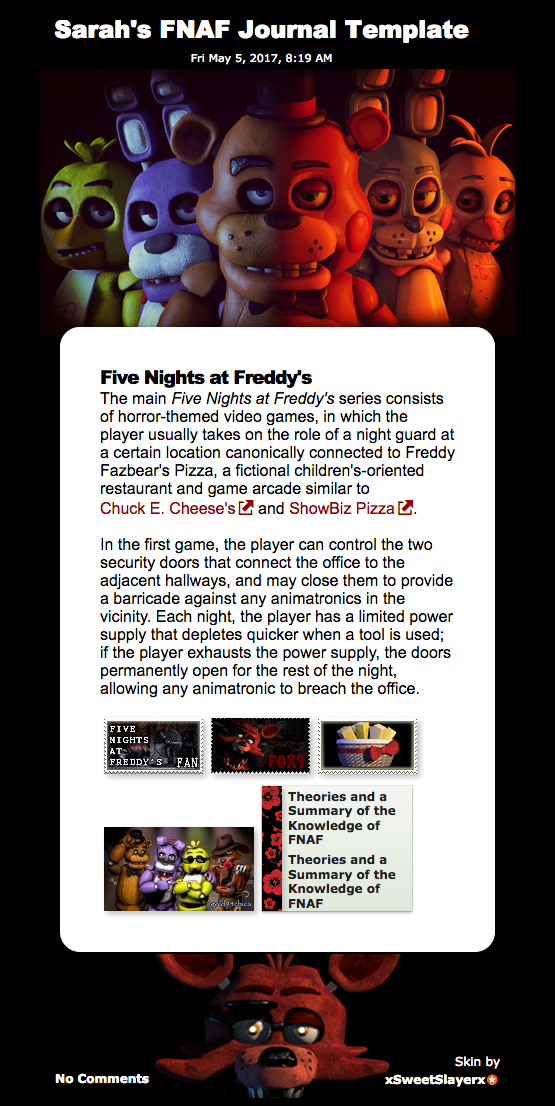 Sarah's FNAF Journal Skin by xSweetSlayerx on DeviantArt