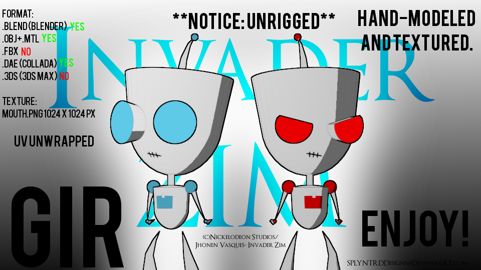 Invader Zim- GIR (Free 3D Models) by SPLYNTRDDesigns on DeviantArt