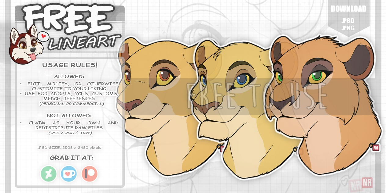 FREE TO USE: Lioness headshot x3lines (Cartoony) by NorthernRed on ...