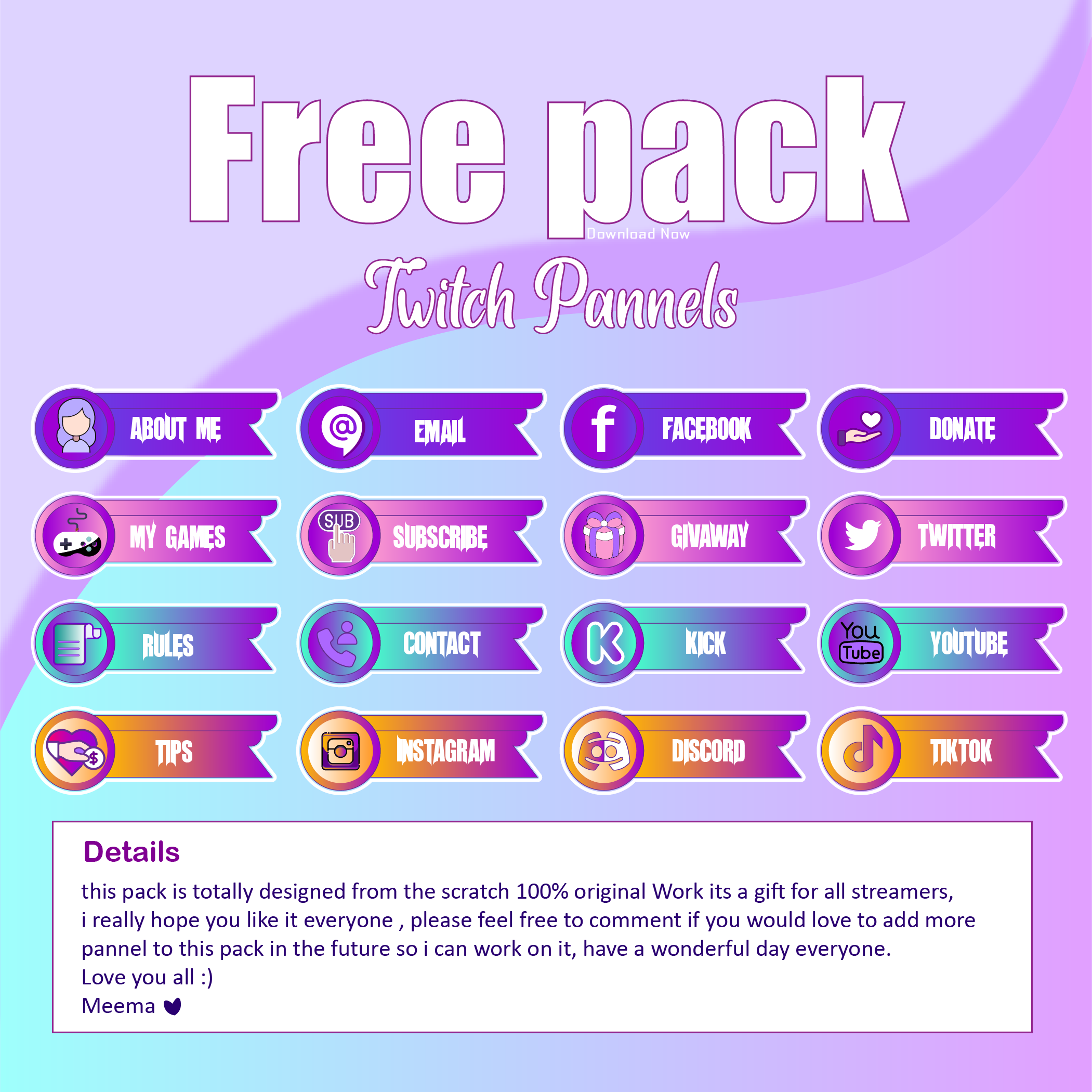 16 Free twitch Panels pack by ProMeemai on DeviantArt