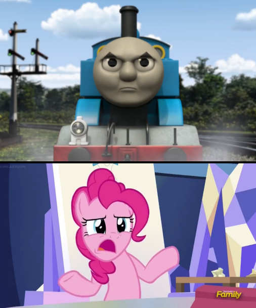CGI thomas Angry Glare at pinkie pie by batman714 on DeviantArt