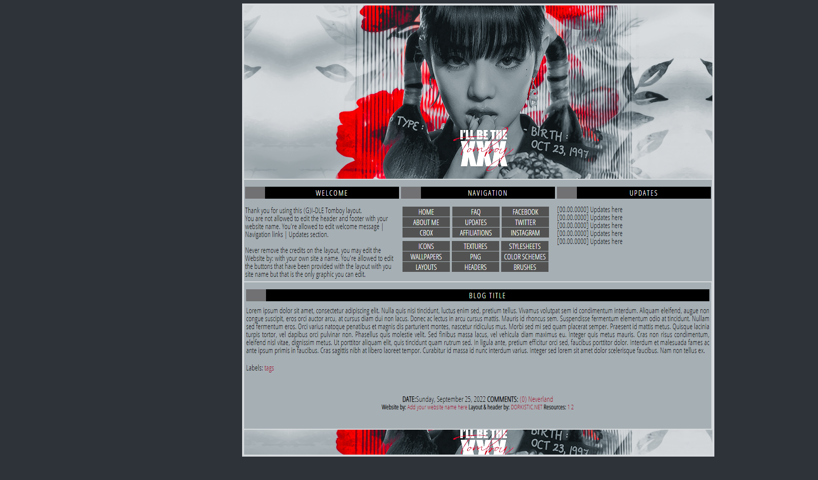 Blogger Layout: (G)I-DLE Minnie - XXX TOMBOY by DorkisticDesign on DeviantArt