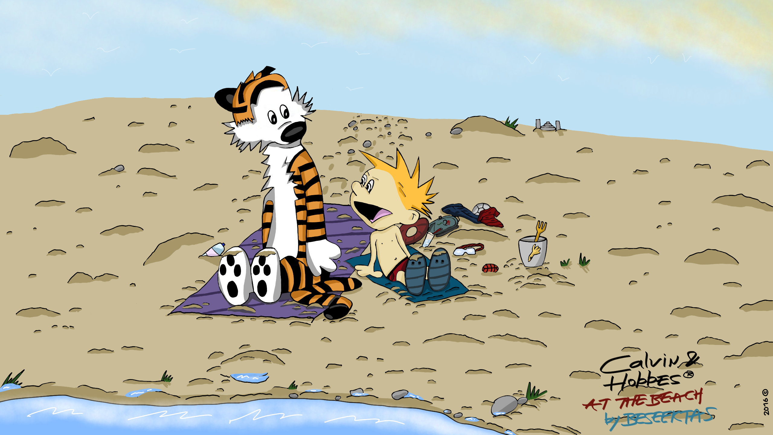 Calvin and Hobbes: At the Beach by beseektas on DeviantArt