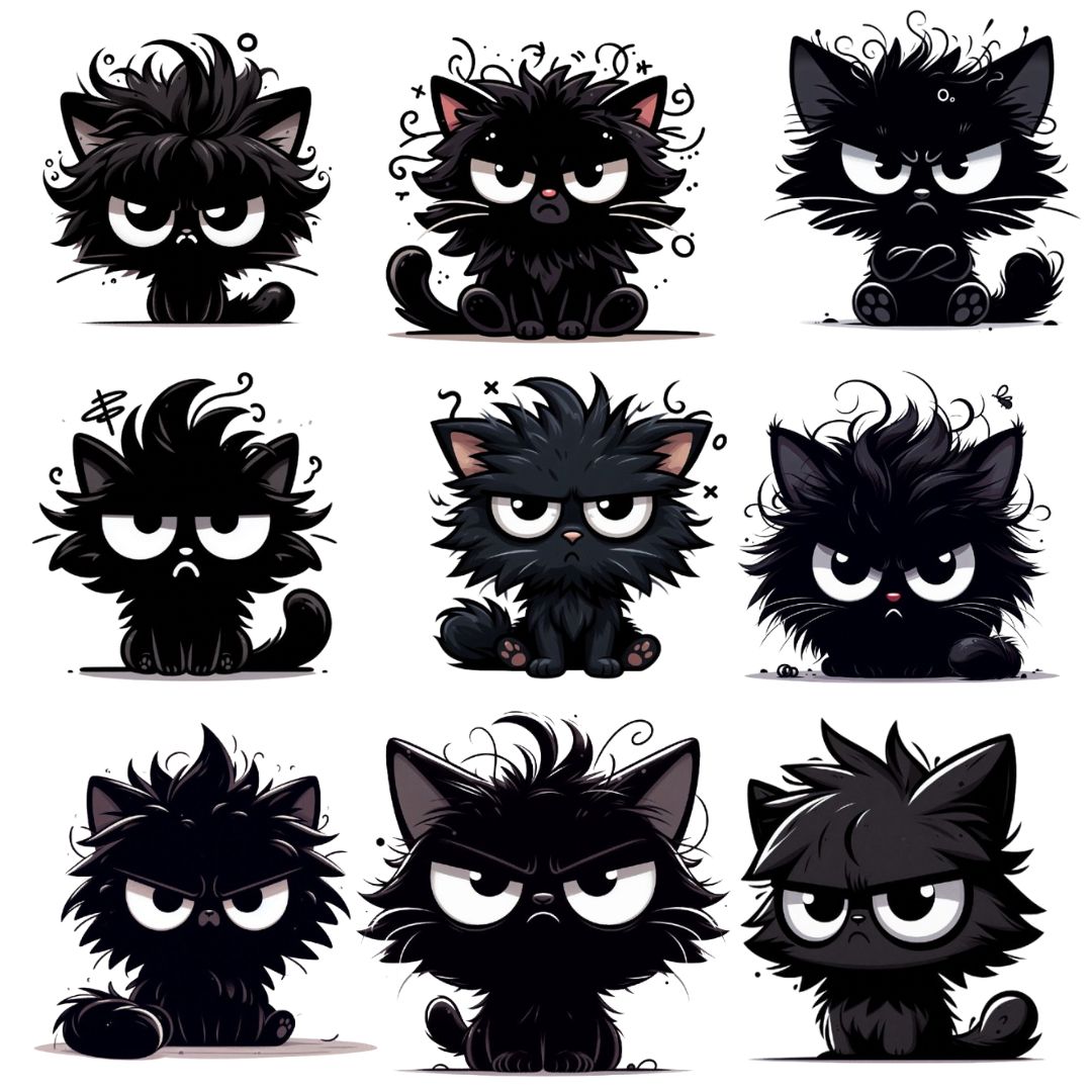 Grumpy Black Cat with Messy Hair Set of 23 by Rondasdesigns on DeviantArt