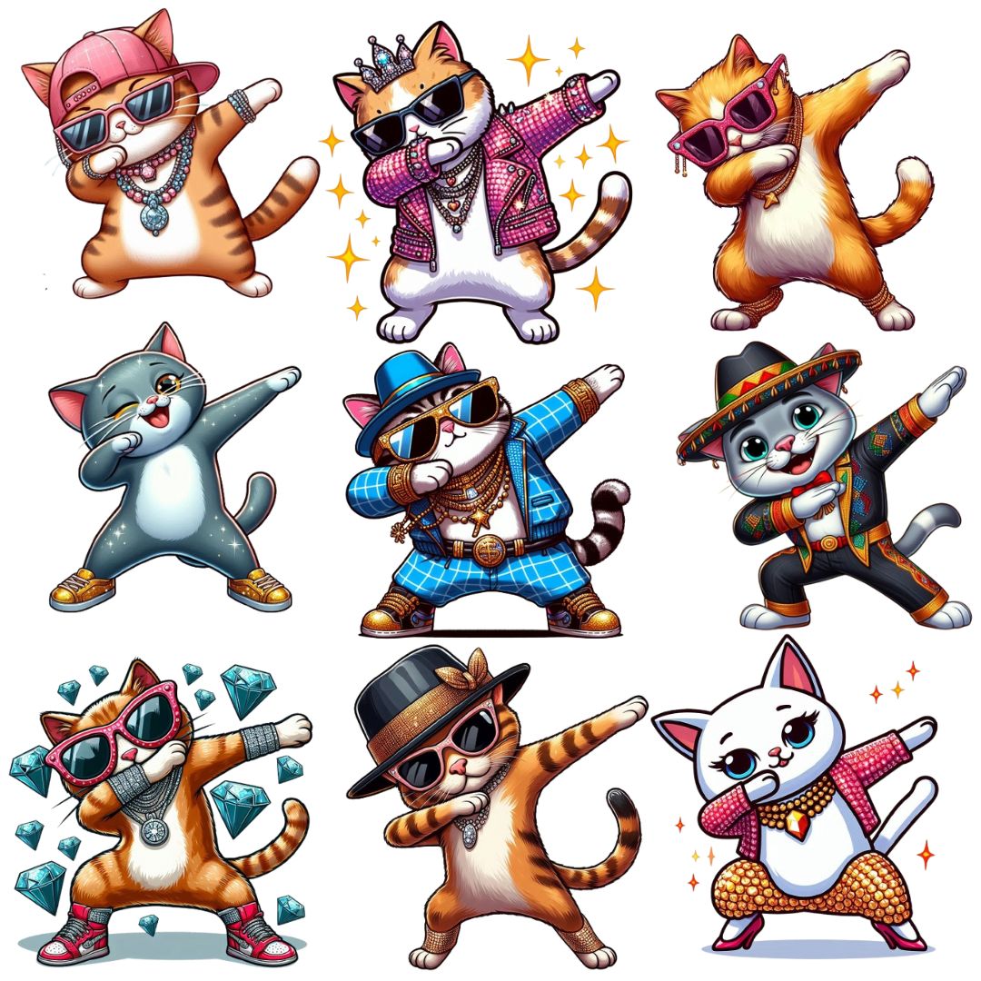 Funny Dabbing Cat Bling Sublimation Set of 14 by Rondasdesigns on ...