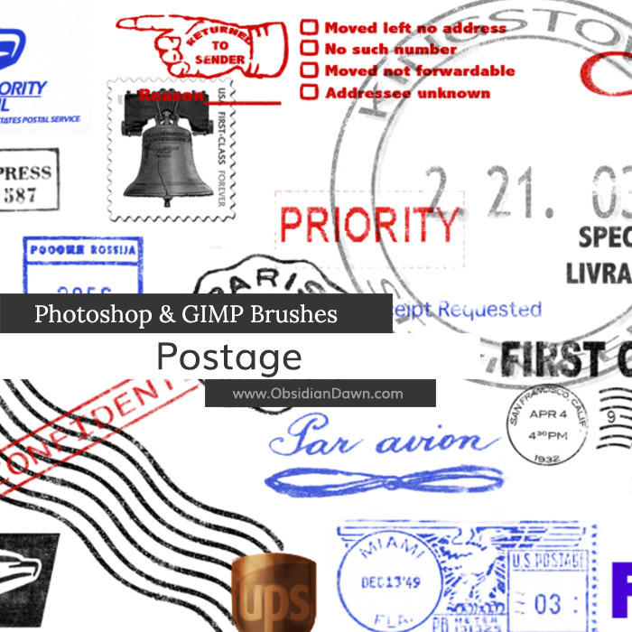 Postage Photoshop and GIMP Brushes by redheadstock on DeviantArt