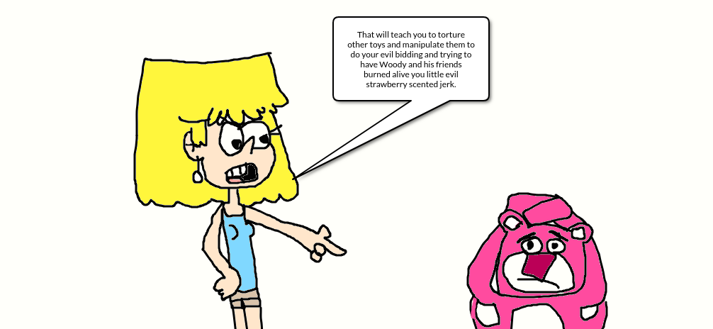 Lori turns Lotso into a human pretzel by Simpsonsfanatic33 on DeviantArt